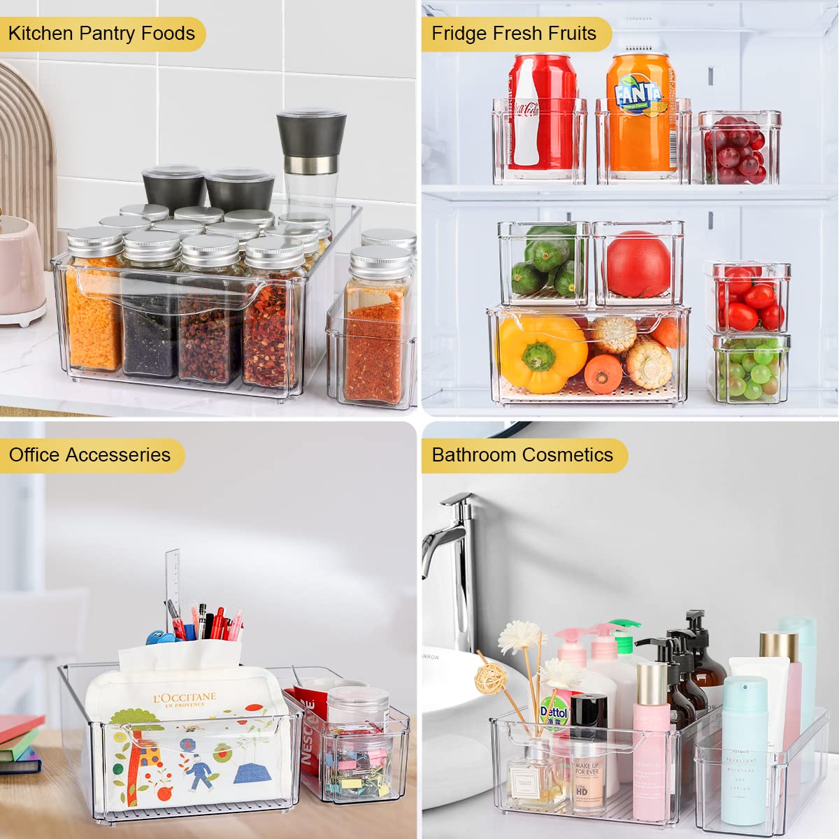 Set Of 7 Fridge Pantry Organizer Bins, 3 Size Stackable Clear Plastic Refrigerator Organizer Bin with Lids, BPA-Free Kitchen Food Organization and Storage for Fridge Drinks, Fruits, Vegetable, Cereals
