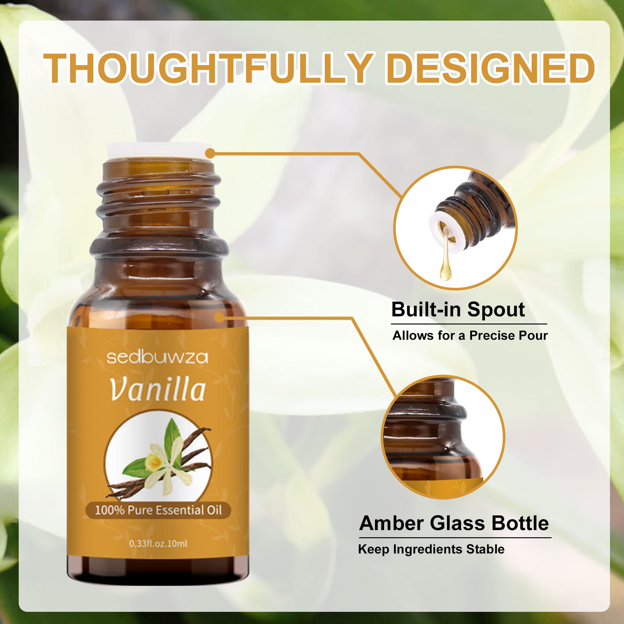 Sedbuwza Vanilla Oil Bundle with Lavender Essential Oil Set, 100% Pure Organic Fragrance Oil for Diffuser, Humidifier, Soap, Candle, Perfume