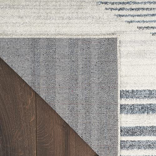 Nourison Astra Machine Washable Geometric Ivory Blue 2'2" x 12' Area -Rug, Easy -Cleaning, Non Shedding, Bed Room, Living Room, Dining Room, Kitchen (2x12)