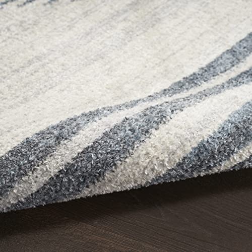Nourison Astra Machine Washable Geometric Ivory Blue 2'2" x 12' Area -Rug, Easy -Cleaning, Non Shedding, Bed Room, Living Room, Dining Room, Kitchen (2x12)