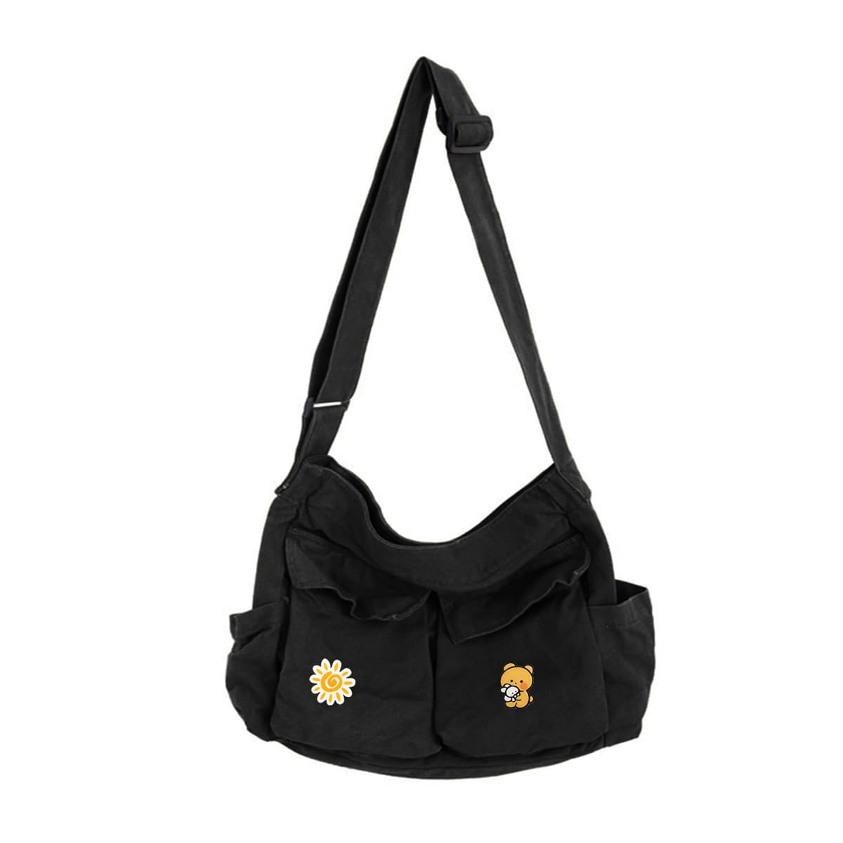 Canvas Messenger Bag Large Hobo Crossbody Bags with Multiple Pockets,School Vintage Shoulder Laptop Bag for Women and Men-Black