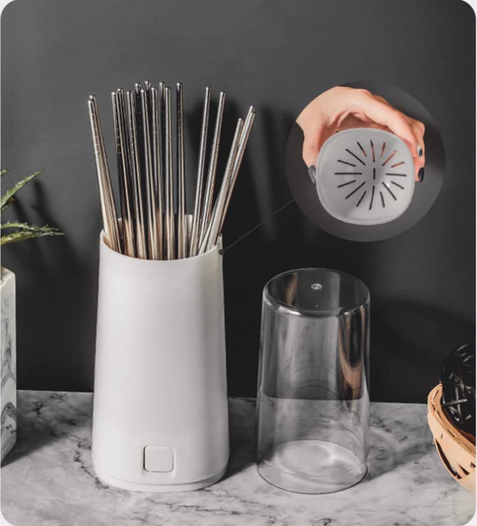 Cutlery Holder with Cover - CooSilo Plastic Chopsticks Holder Detachable Kitchen Cutlery Storage Organizer Utensils Fork Spoon Knives Storage Holder for Kitchen Cabinet or Pantry