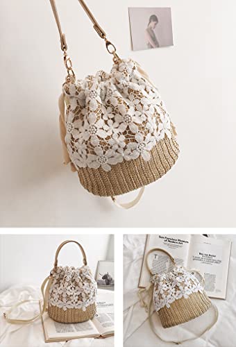 Straw Bag Beach Bag Small Tote Bag Shoulder Bag Flower Lace Handbag Satchel Crossbody Bag Purses 2023