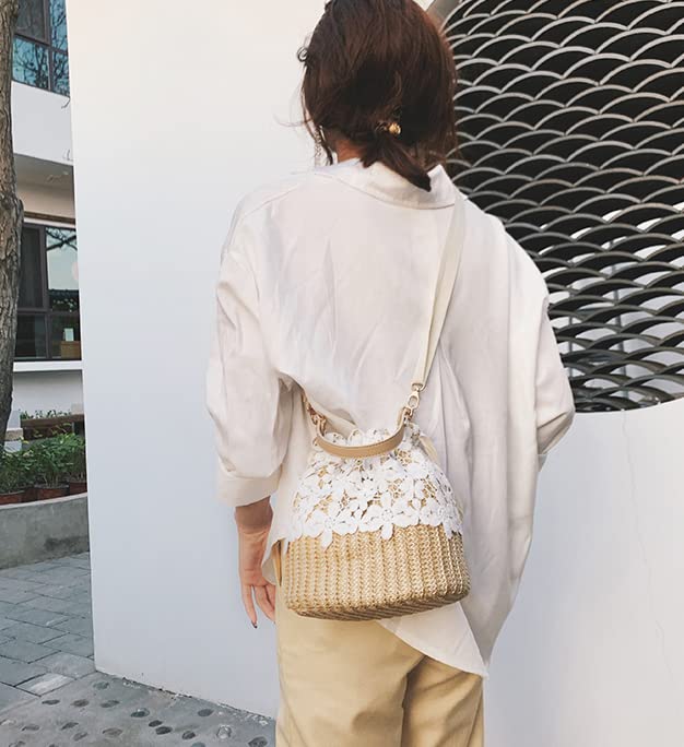 Straw Bag Beach Bag Small Tote Bag Shoulder Bag Flower Lace Handbag Satchel Crossbody Bag Purses 2023