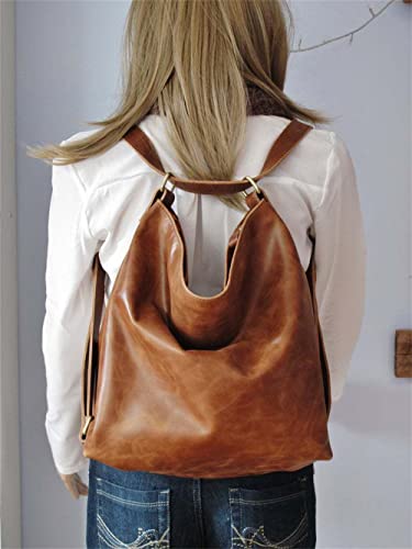 QTKJ Crossbody Bags for Women, Leather Backpack, Large Leather Handbag, Vegan Leather Shoulder, Multifuction Convertible Backpack for Women Travel Work Vacation