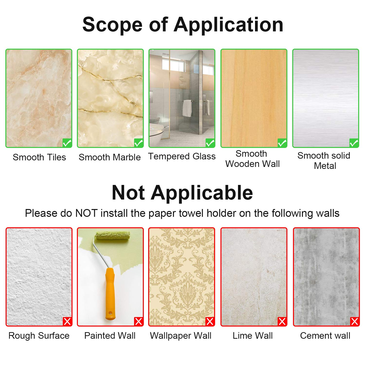 SMARTAKE Paper Towel Holder with Adhesive Under Cabinet, Wall Mounted & No Drilling, Rustproof Removable Kitchen Towel Holder for Home, Easy Tear, Black