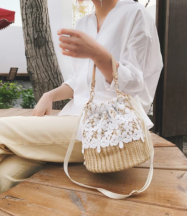 Straw Bag Beach Bag Small Tote Bag Shoulder Bag Flower Lace Handbag Satchel Crossbody Bag Purses 2023
