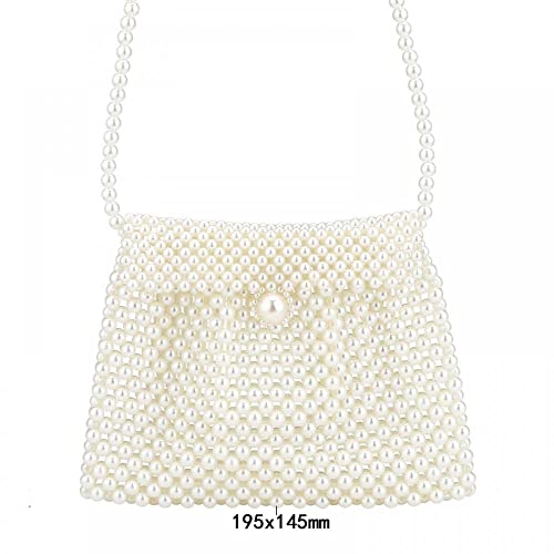 Pearl Crossbody Bag White Handmade Weave Pearl Purses Beaded Shoulder Bag for Women Girls Lady Beaded Clutch Evening Bag