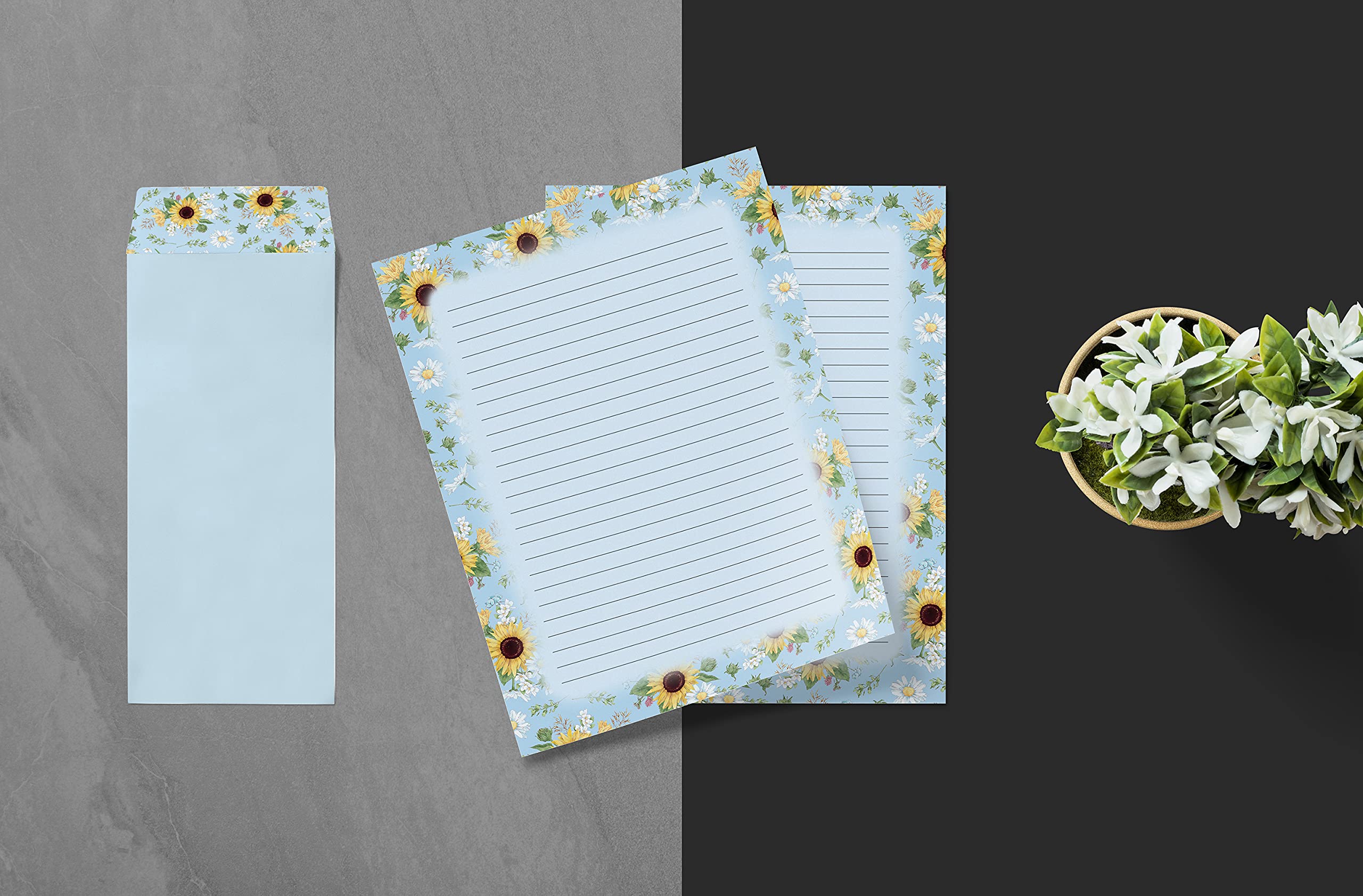 Floral Paper Stationery Set, 100 Piece Set (50 Lined Sheets + 50 Matching Envelopes), Letter Size 8.5 x 11 inch, 6 Designs, Double Sided/Lined Printing Paper, by Better Office Products