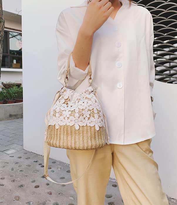 Straw Bag Beach Bag Small Tote Bag Shoulder Bag Flower Lace Handbag Satchel Crossbody Bag Purses 2023