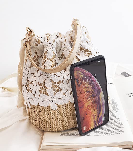 Straw Bag Beach Bag Small Tote Bag Shoulder Bag Flower Lace Handbag Satchel Crossbody Bag Purses 2023