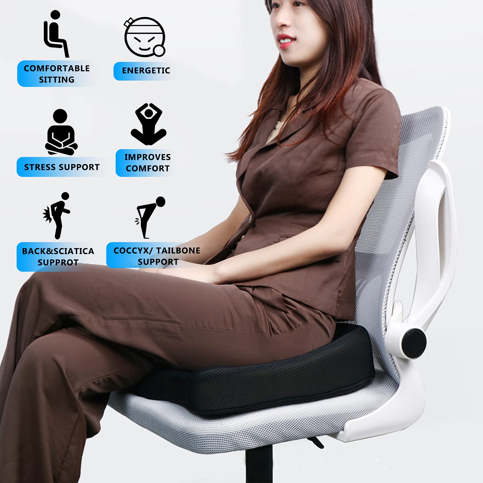 ORIAPT Memory Foam Seat Cushions Coccyx Tailbone Pad Ergonomic Design for Office,Dinning,Gaming Chairs, Auto Seats,Wheelchairs 18 * 16 in.