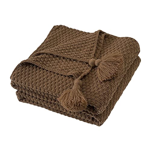 Qianly Nordic Style Knit Throw Blanket with Tassel Wrap Blanket Bed Throws Beach Towels Bed Blanket for Napping Couch Bedspreads Sofa Office Shawls, 150cmx200cm