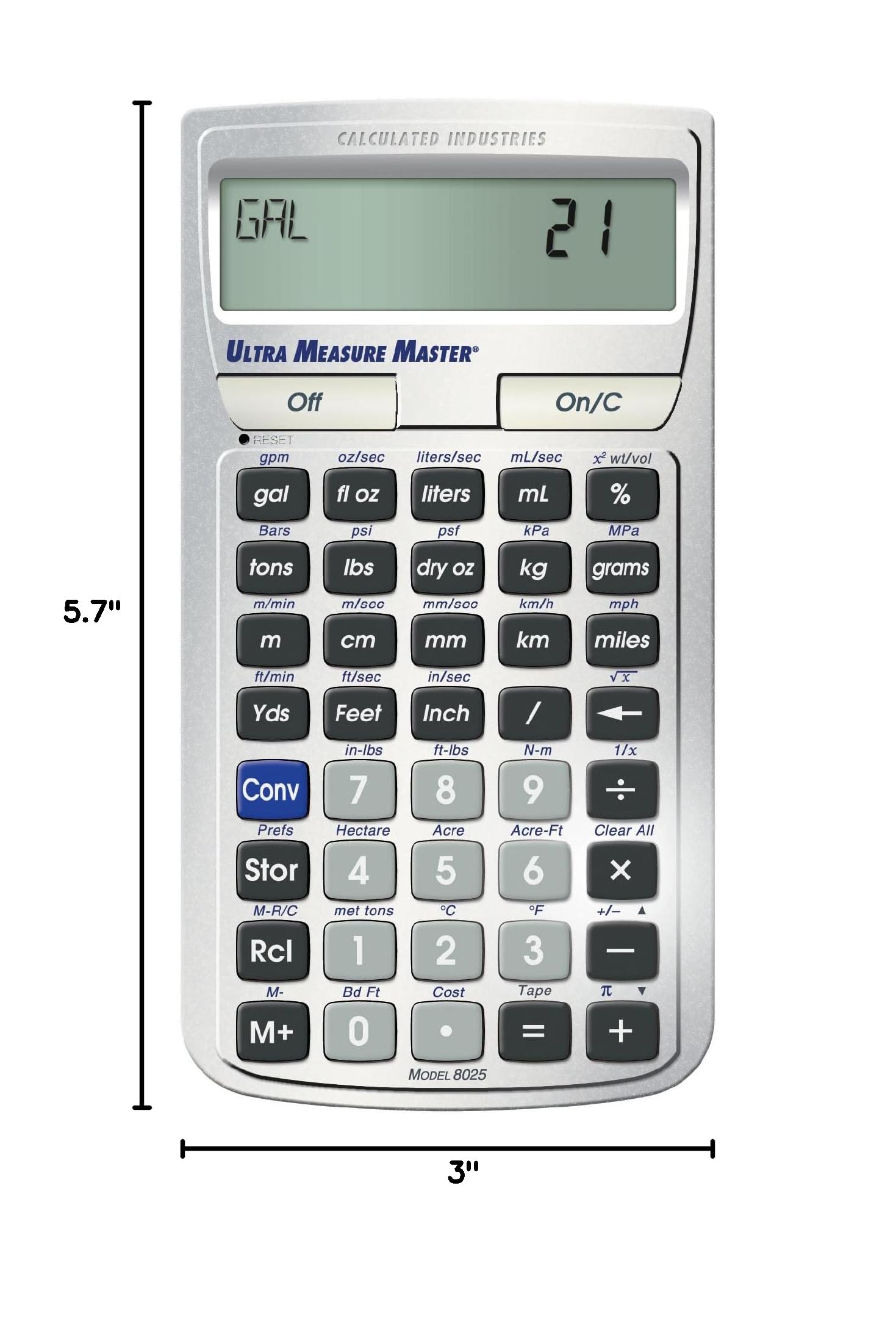 Calculated Industries 8025 Ultra Measure Master Professional Grade U.S. Standard to Metric Conversion Calculator Tool for Engineers, Architects, Builders, Scientists and Students | 60+ Units Built-in, Silver