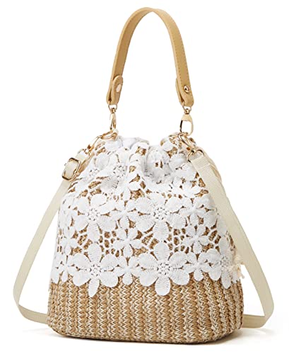 Straw Bag Beach Bag Small Tote Bag Shoulder Bag Flower Lace Handbag Satchel Crossbody Bag Purses 2023