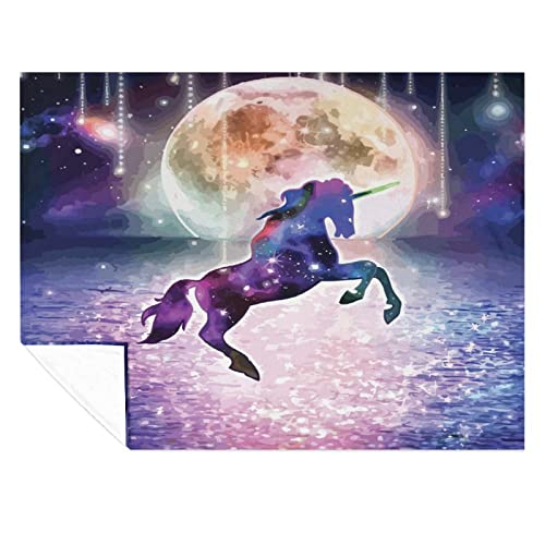 Colourful Unicorn on Ocean in Night Flannel Fleece Throw Blanket Soft Warm Lightweight Fuzzy Plush Blankets for Bed Couch Sofa 70"x80"