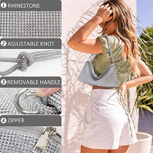 Rhinestone Purses for Women Chic Sparkly Evening Handbag Bling Hobo Bag Shiny Silver Clutch Purse for Party Club Wedding2022