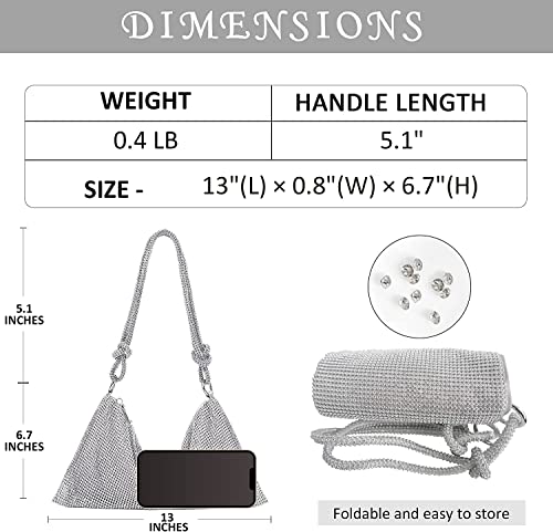 Rhinestone Purses for Women Chic Sparkly Evening Handbag Bling Hobo Bag Shiny Silver Clutch Purse for Party Club Wedding2022
