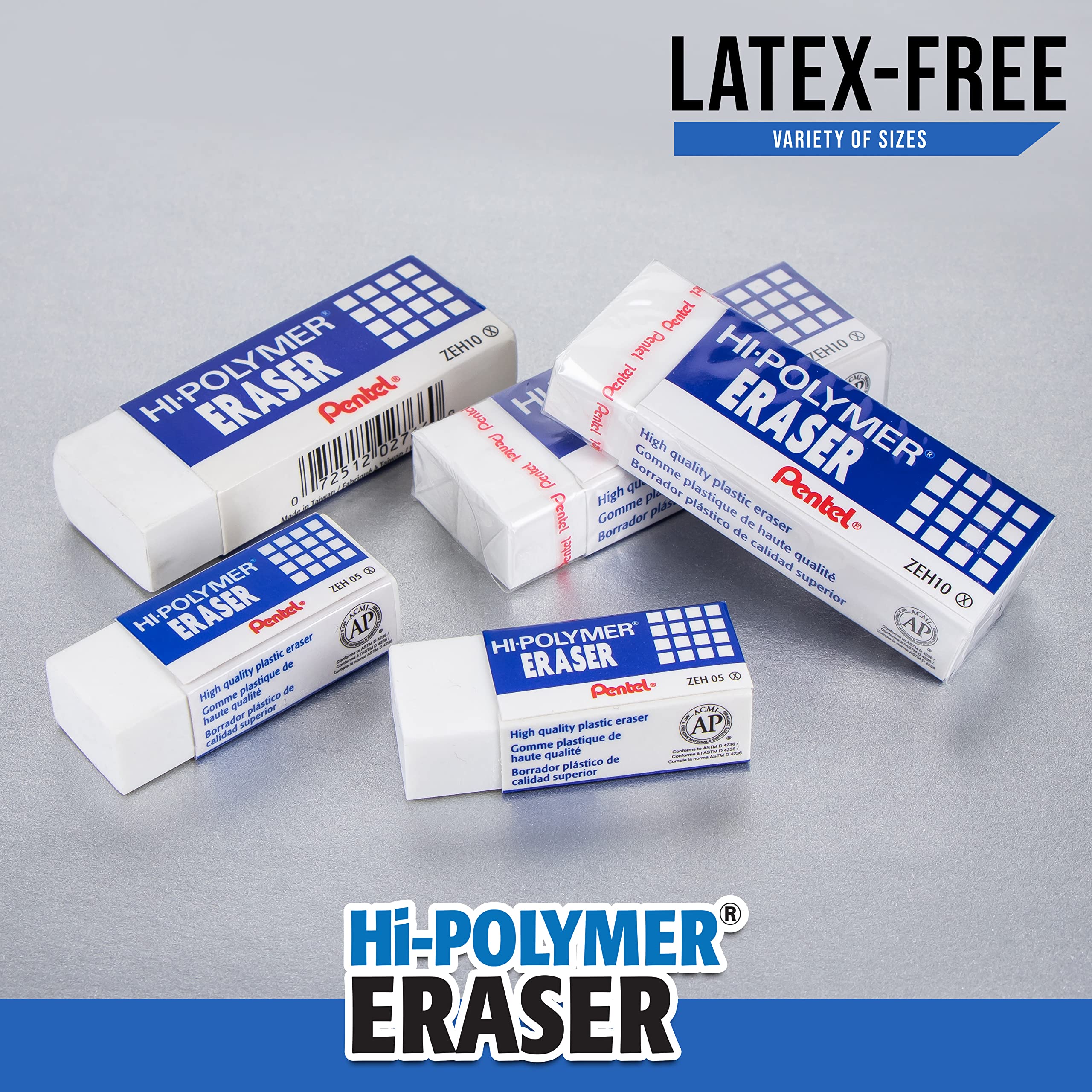 Pentel® Hi-Polymer Erasers, White, Pack Of 4