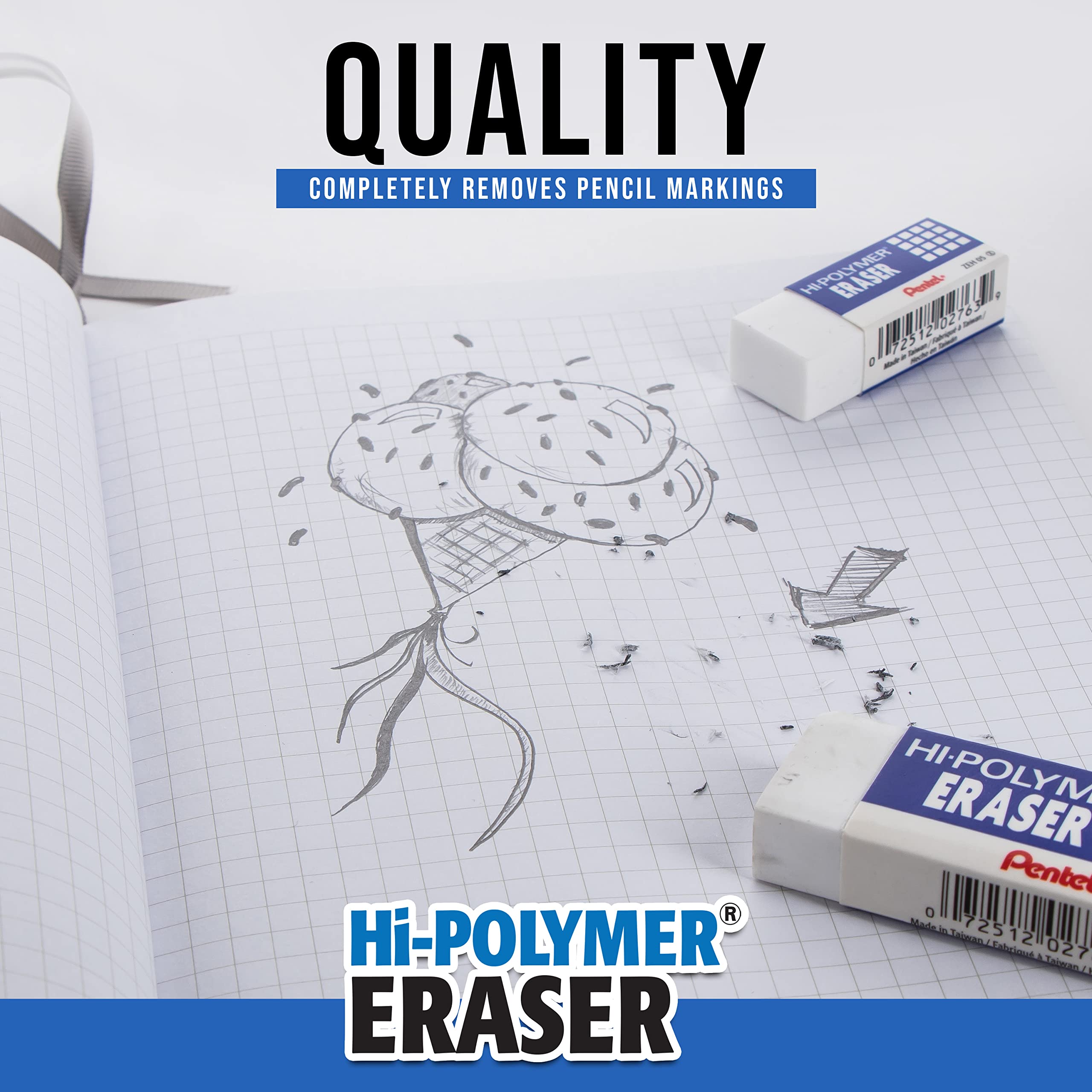 Pentel® Hi-Polymer Erasers, White, Pack Of 4
