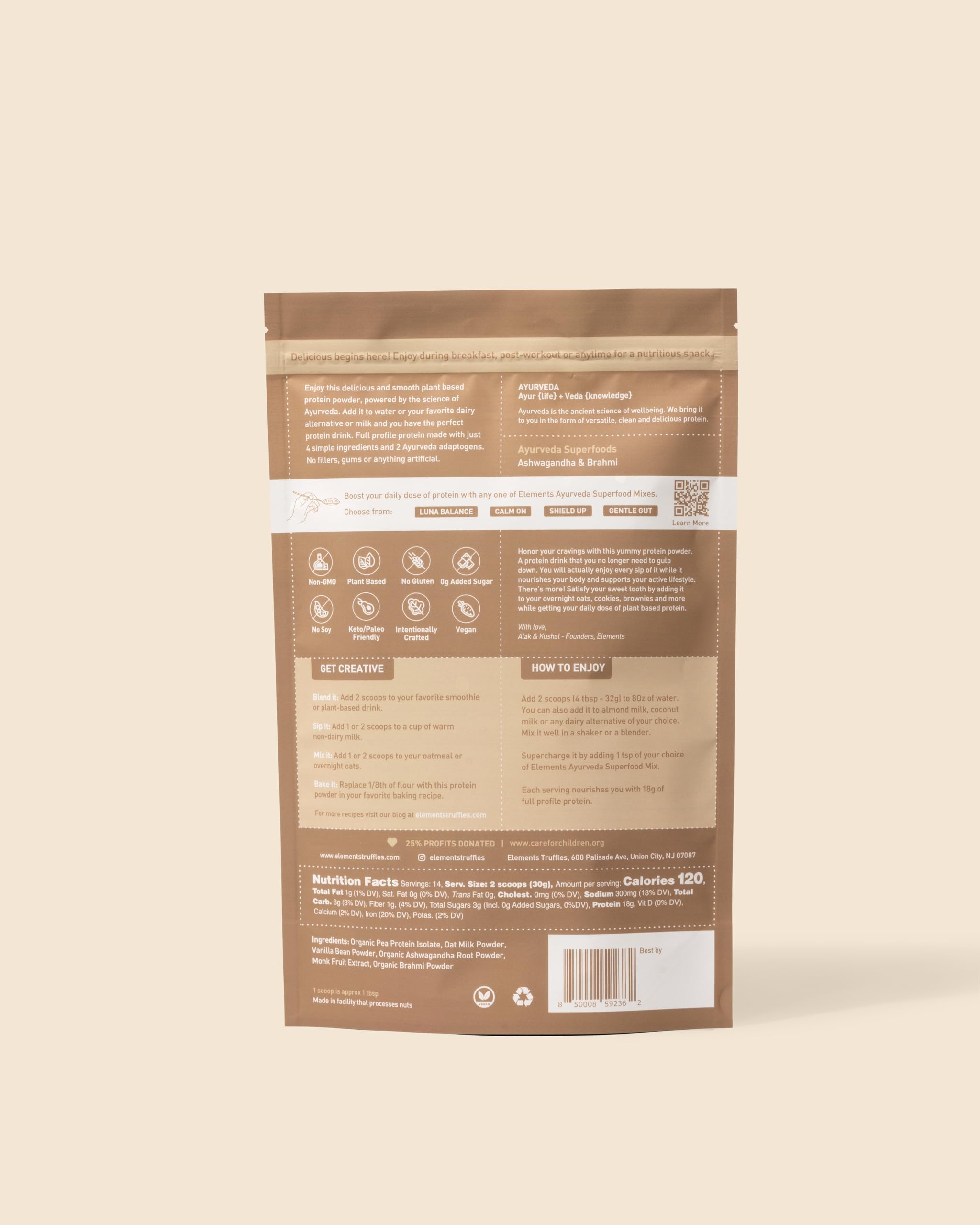Elements Plant Based Vegan Vanilla Protein Powder - Meal Replacement Shake Made from Pure Organic Yellow Peas & Vanilla Bean Powder - Keto, Dairy Free, Soy Free, Paleo, and Non-GMO - 1lb - 14 Servings