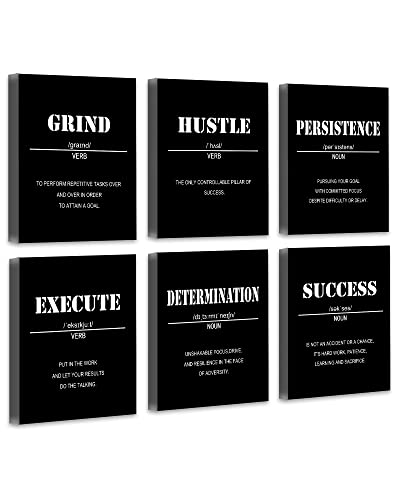 Drsoum Inspirational Office Wall Art - Motivational Wall Decor - Quotes Wall Art for Living Room - Encouraging Canvas Posters for Bedroom - Sayings for Wall Decor - 8” x10” x6 PCS (FRAMED)