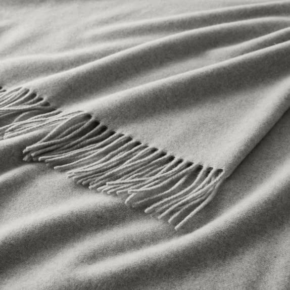 Throw Blanket with Decorative Fringe - Ultra Soft Accent Throw Blanket for Couch, Sofa & Bed Made with 100% Inner Mongolian Cashmere - Crafted Home Accessories - (Heather Grey, 60"x50") (Grey Heather)