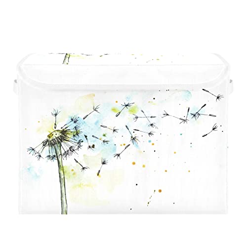 Caikeny Watercolor Dandelion Storage Basket Storage Bin Box with Lids and Handle Large Collapsible Storage Cube Box for Shelves Bedroom Closet Office 16.5x12.6x11.8 In