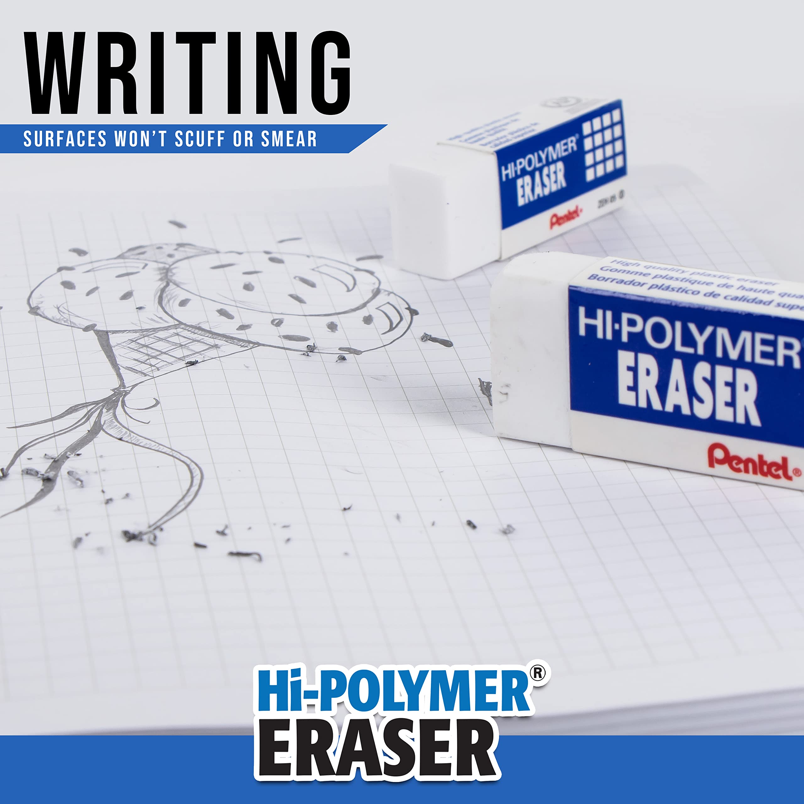 Pentel® Hi-Polymer Erasers, White, Pack Of 4