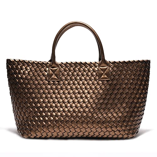Weayouth Woven Bag Shopper Bag Travel Handbags and Purses Women Tote Bag Large Capacity Shoulder Fashion Bags 2022 (Bronze)