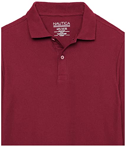 Nautica Boys' School Uniform Long Sleeve Polo Shirt, Button Closure, Comfortable, Breathable Fabric, Burgundy, 8