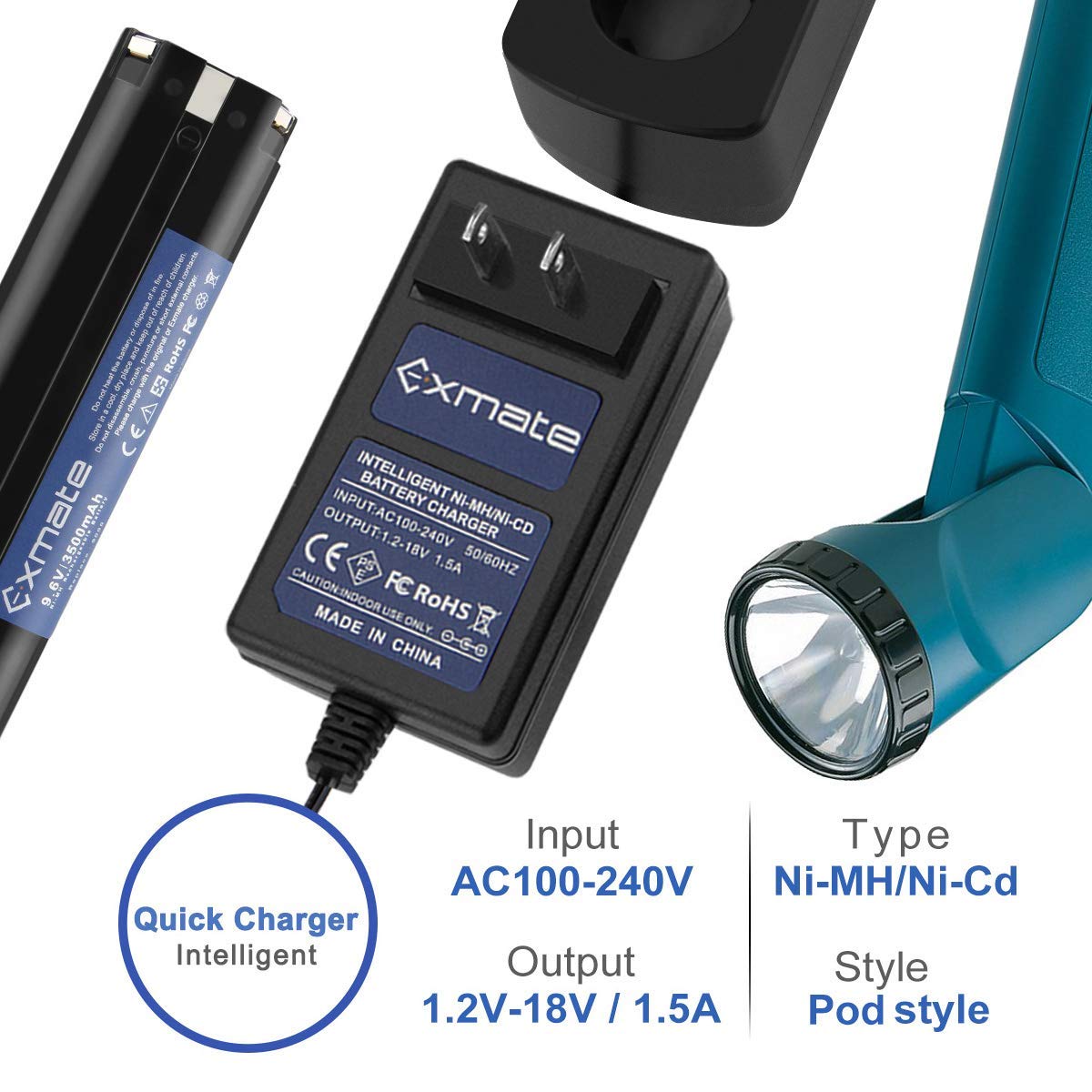 Exmate 2Pack 9.6V 3.5Ah Ni-MH Replacement Battery with Multivolt 1.2V-18V Ni-MH/Ni-CD Battery Charger Compatible with Makita 9000 9001 9002 9033 9600 193890-9 192696-2 632007-4