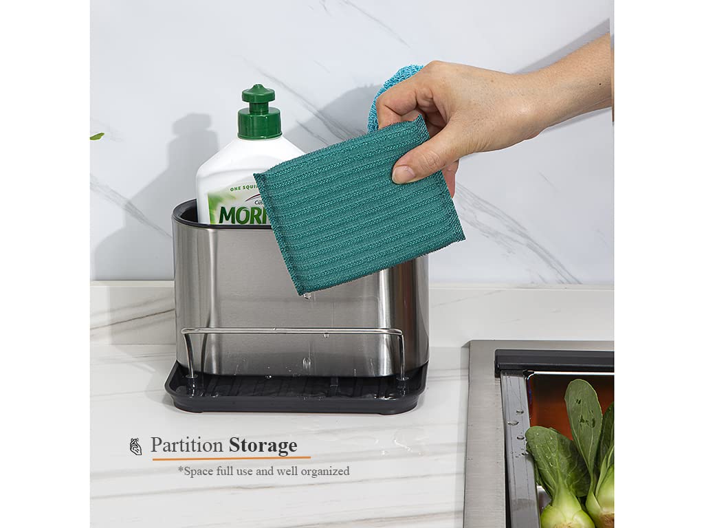 Alta by AuggieChino Sink Caddy, Sponge Holder for Kitchen Sink, Kitchen Organizer, Sink Brush Holder, Dish Soap Holder, Stainless Steel