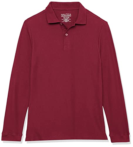 Nautica Boys' School Uniform Long Sleeve Polo Shirt, Button Closure, Comfortable, Breathable Fabric, Burgundy, 8