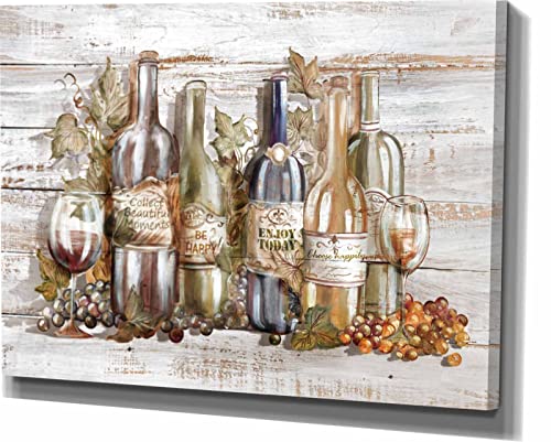 Large Canvas Wall Art Neutral Wall Art Vintage Kitchen Pictures Wall Decor Mid Century Modern Decor Wine Bottles Bar Decor Farmhouse Family Artwork for Walls Rustic Paintings for Bedroom Living Room