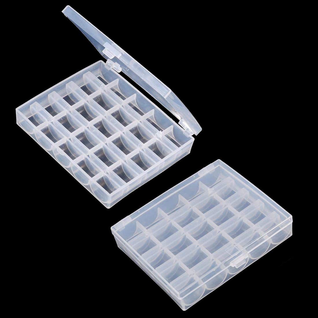 Bobbin Box,Machine Bobbin Organizer Plastic Case,Transparent 25 Slots Empty Bobbins Spools Box,Sewing Craft Plastic Case Storage Box for Sewing Machine (2-Pack)