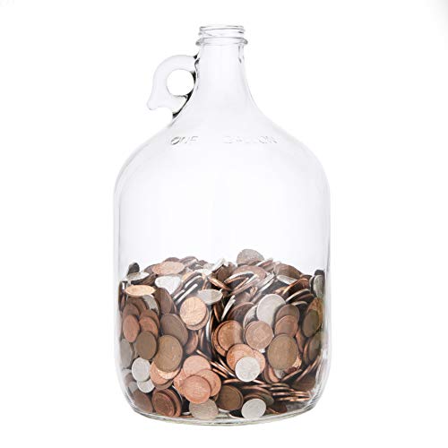 Glass Money Jar - 1 US Gallon - Holds Over $2,000 in $1 Coins!
