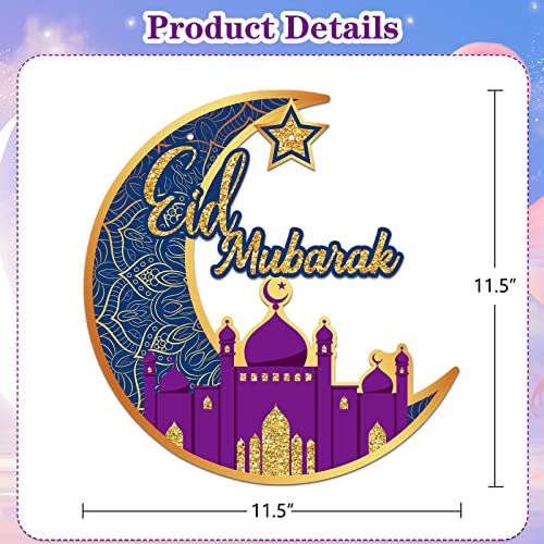 SIOCHOME Eid Ramadan Mubarak Door Decorations 11.5" Ramadan Mubarak Moon Handing Sign Eid Ramadan Decorations for Front Door Wall Window Decor Islamic Home Party Supplies