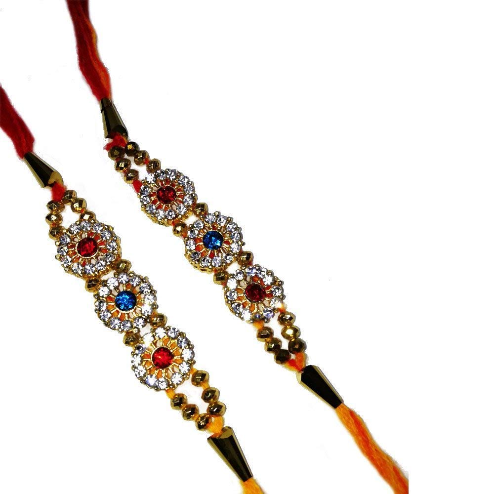Best Rakhi,Diamond Rakhi,Set of Two Rakhi,Rakhi Threads, Raksha bandhan Strand Bracelets Gift for Your Brother/Siblings - Bhai & Multicolored Hand Made Rakhi Set (Rakhi Pattern 1)