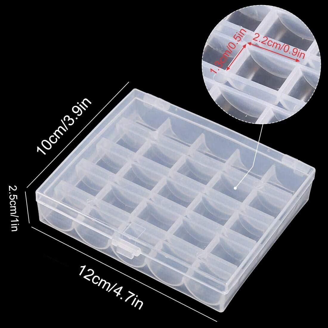 Bobbin Box,Machine Bobbin Organizer Plastic Case,Transparent 25 Slots Empty Bobbins Spools Box,Sewing Craft Plastic Case Storage Box for Sewing Machine (2-Pack)