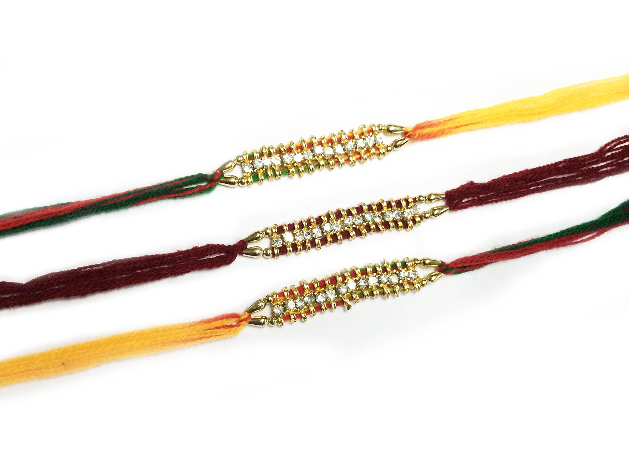 Set of Three Rakhi, 14 Stone Rakhi thread, Raksha bandhan Gift for your Brother, Vary Color and Multi Design