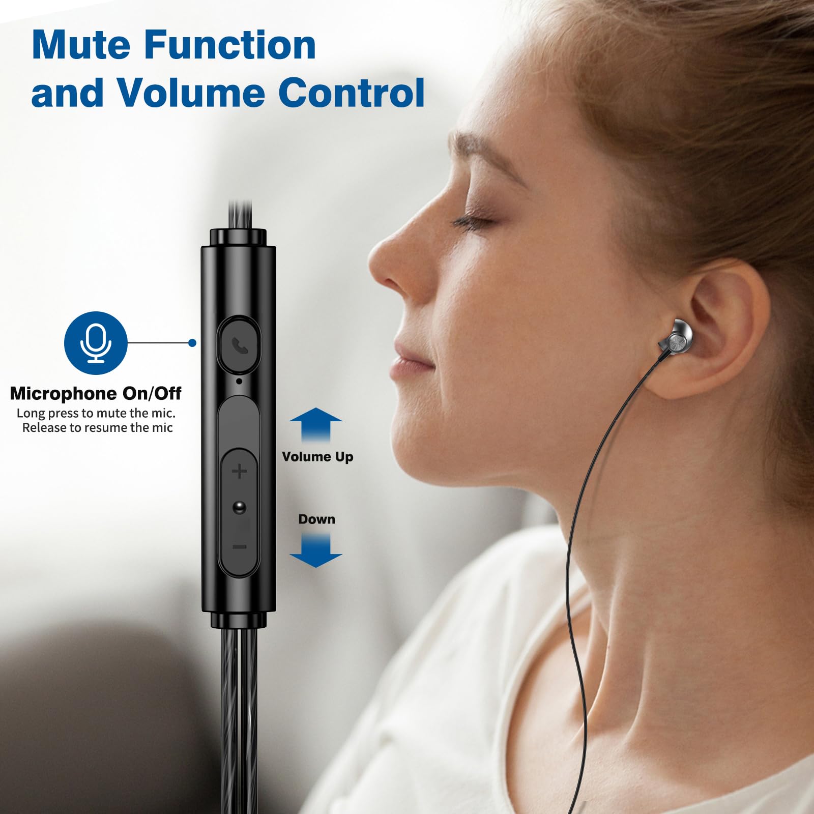 HGCXING USB Headset with Microphone for PC, 8.2FT Wired In-Ear Headphones, Noise Cancelling, Mute, Black, Gaming, Calling