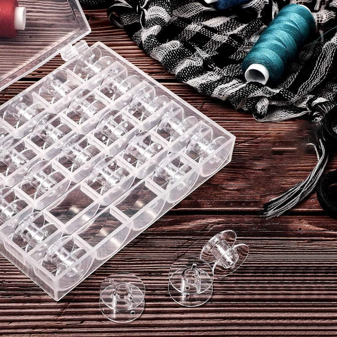 Bobbin Box,Machine Bobbin Organizer Plastic Case,Transparent 25 Slots Empty Bobbins Spools Box,Sewing Craft Plastic Case Storage Box for Sewing Machine (2-Pack)