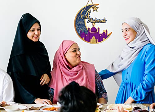 SIOCHOME Eid Ramadan Mubarak Door Decorations 11.5" Ramadan Mubarak Moon Handing Sign Eid Ramadan Decorations for Front Door Wall Window Decor Islamic Home Party Supplies