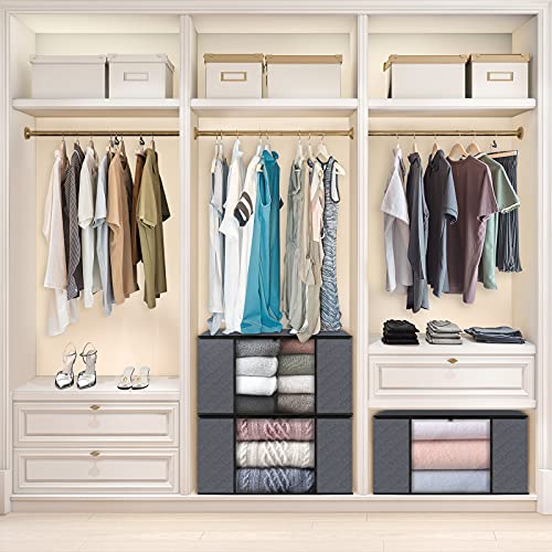 Fab totes 2-Pack Clothes Storage, Stackable Storage Bin Tote, Storage Containers for Organizing Bedroom, Closet, Home Organization and Storage with Lids, Grey