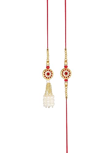 CHERKRAFT Lumba Rakhi For Brother & Bhabhi Set/Bhaiya Bhabhi Rakhi Thread Jodi Kundan Combo Rakhi (Design 1, Standard)