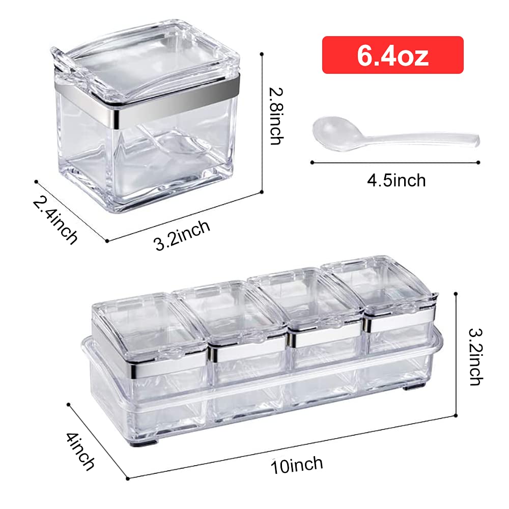 Aogist Kitchen Spice Pots 4 Pieces Clear Seasoning Box, Storage Container Condiment Jars Acrylic Seasoning Box with Cover and Spoon