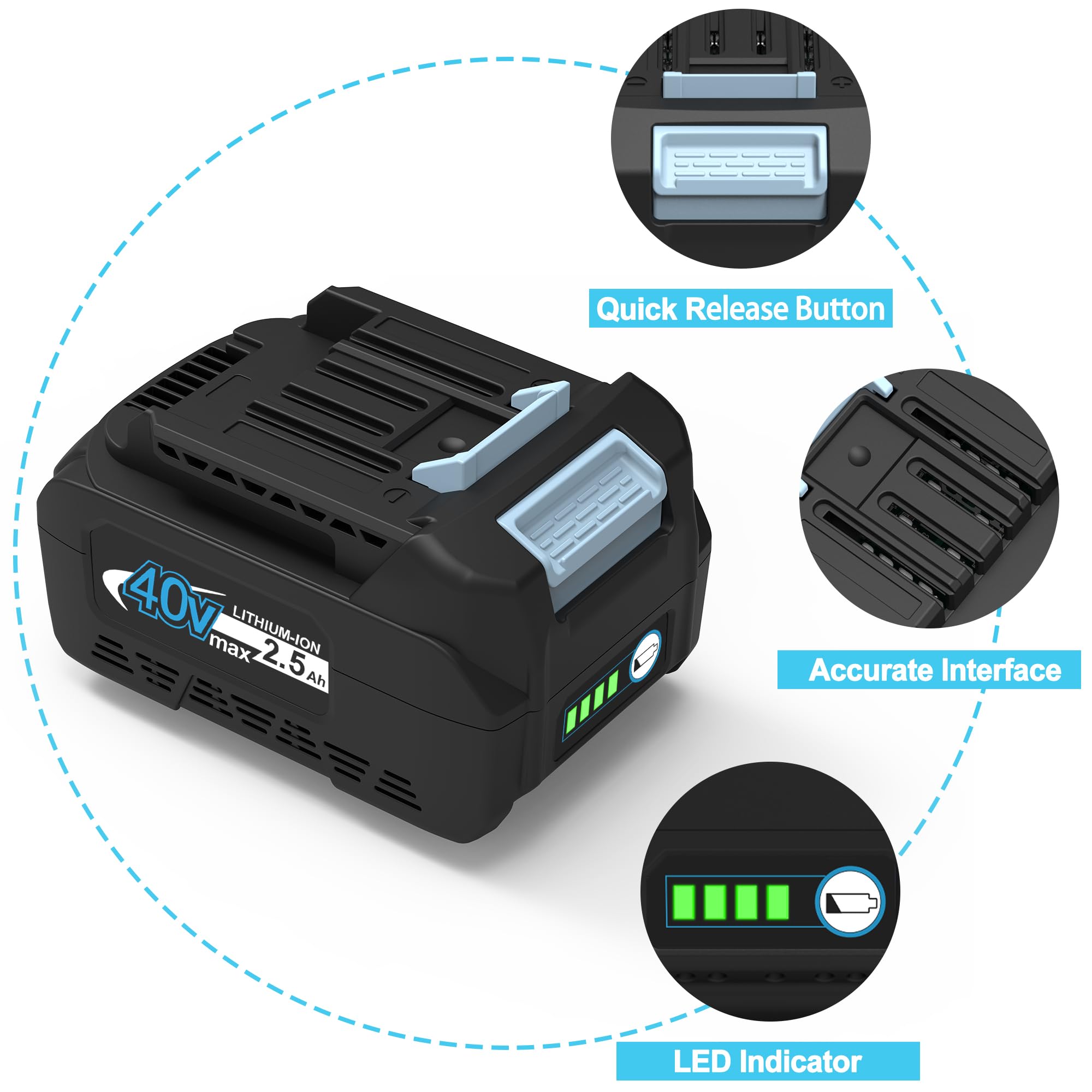 Rocivic Replace for Makita 40V Battery BL4025 2500mAh, Compatible with Makita 40 Volt max XGT Cordless Tools and 40 Volt Battery Charger