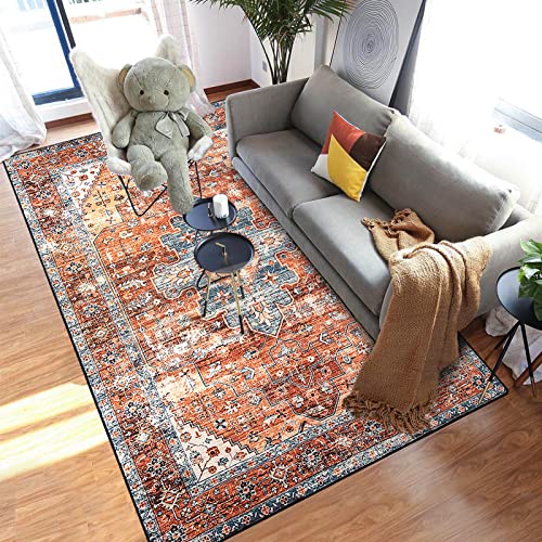 Indoor Ultra-Thin Washable Vintage Area Rug,5.2' x 6.6' Area Rug for Living Room, Bedroom,Office,Floor Carpet for Kids Nursery Room, Printed Persian Vintage Home Decor, Floor Decoration Carpet Mat
