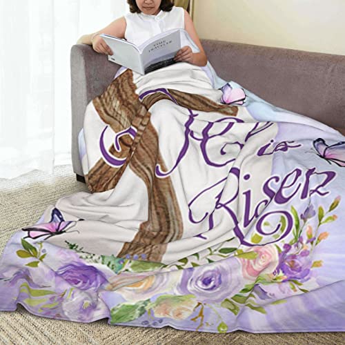 Gaotaju Flannel Fleece Blanket 40"X30" ,Easter Flag He is Risen Religious Sofa Throw Blanket Funny Ultra-Soft Travel Spring Blankets for Adult Keep Warm